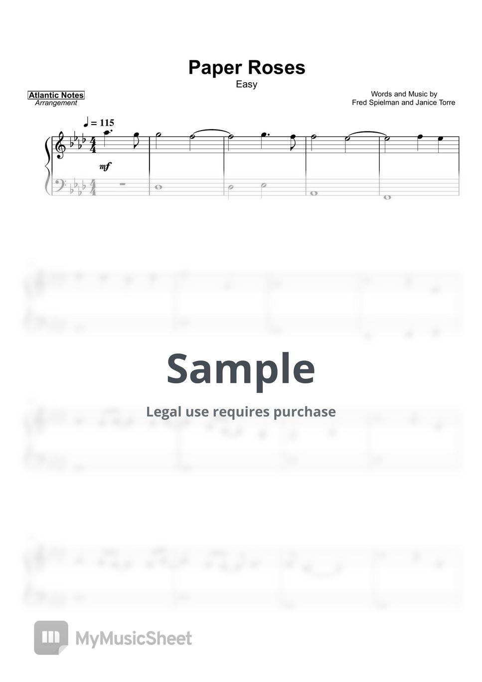 Marie Osmond - Paper Roses 악보 by Atlantic Notes