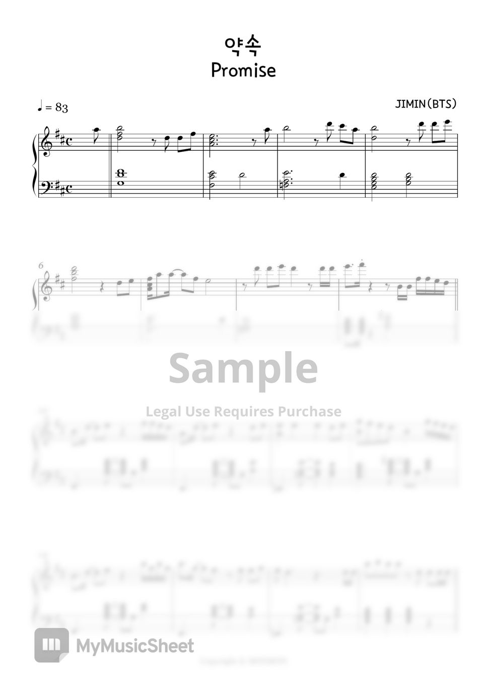 BTS JIMIN (지민) - Promise (약속) [Hard Version] Sheet Music