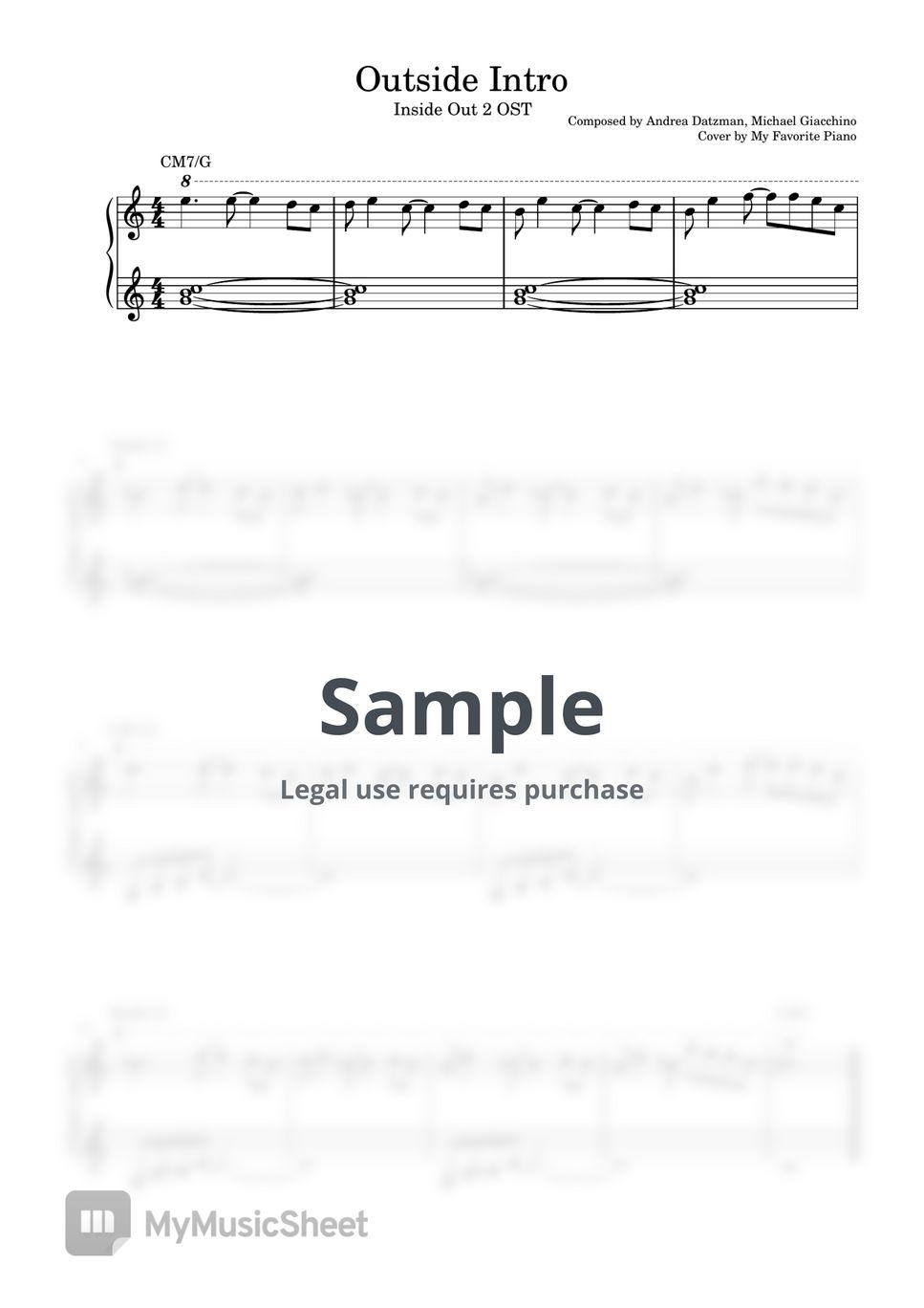 Inside Out 2 OST - Outside Intro (Easy ver.) 악보 by My Favorite Piano