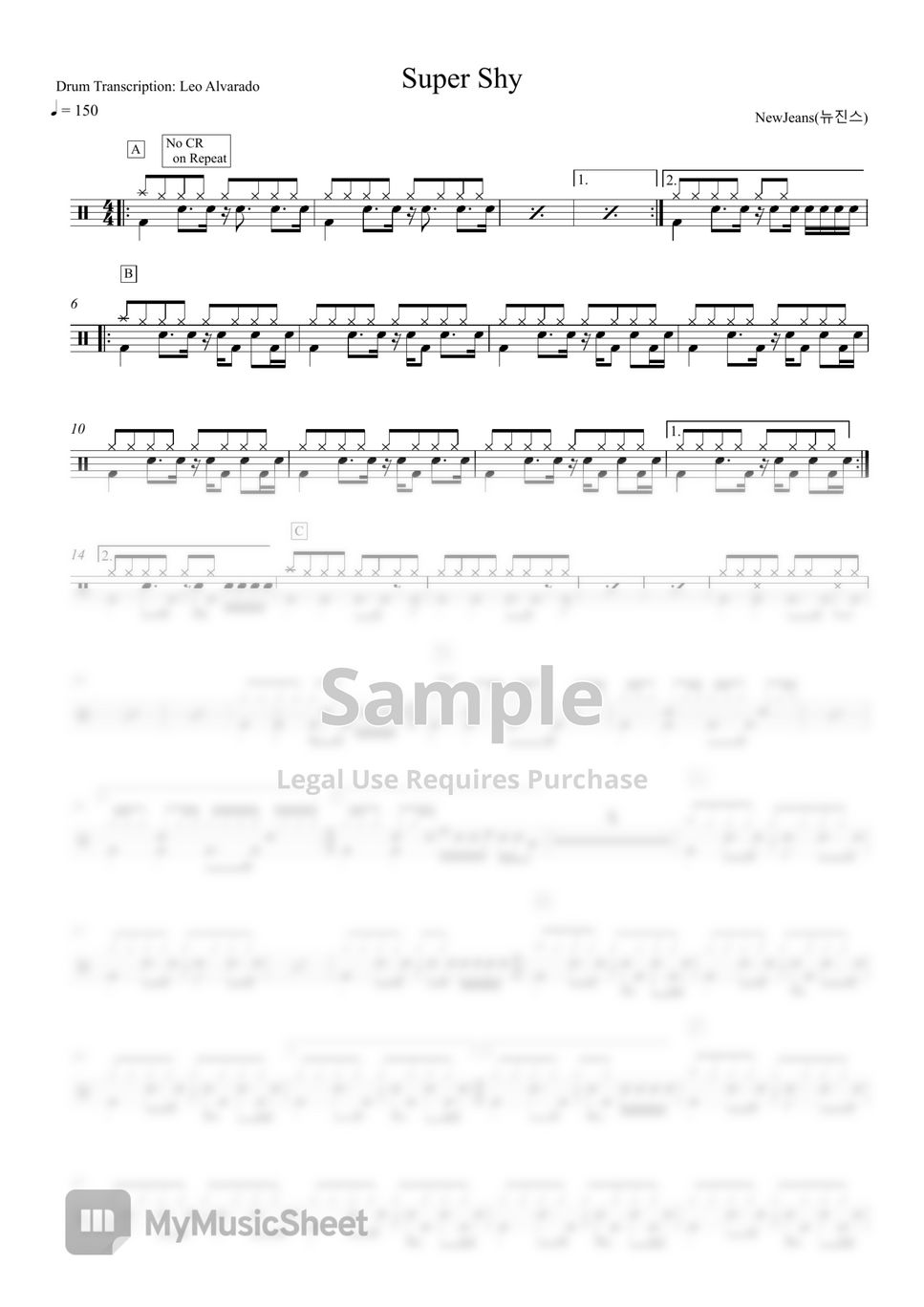 NewJeans(뉴진스) - Super Shy Sheet Music by Drum Transcription: Leo Alvarado