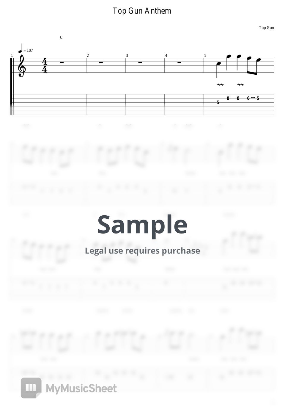 Top Gun - Top Gun Anthem TAB+1 Staff by guitar cover with tab