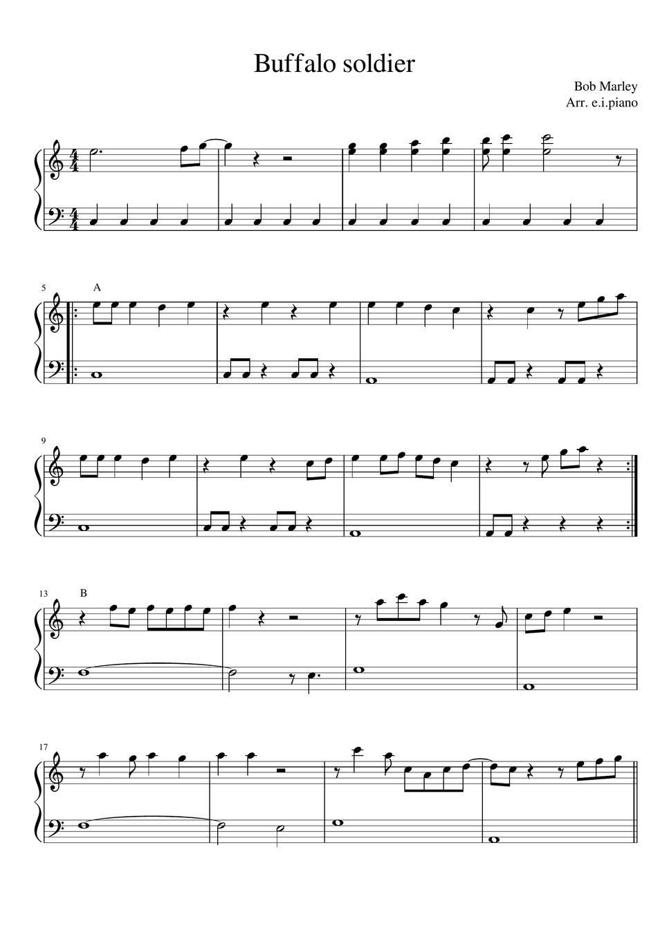 Bob Marley - Buffalo soldier (easy) Hoja by e.i.piano