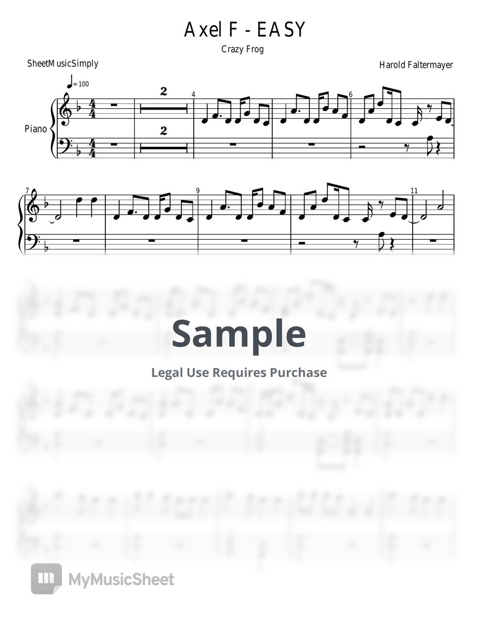 Harold Faltermayer - Axel F Sheet Music by SheetMusicSimply