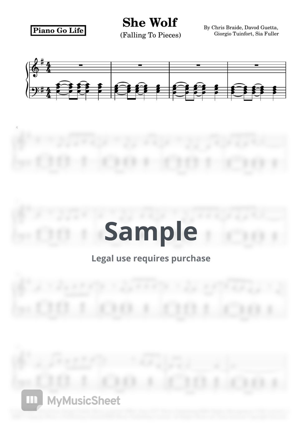 David Guetta - She Wolf (ft. Sia) Sheet Music by Piano Go Life