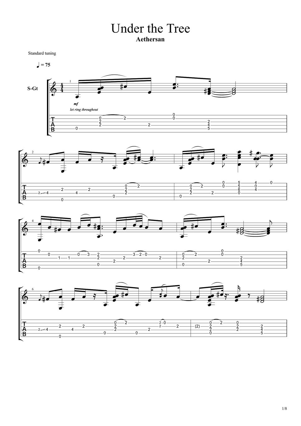 Aethersan - Under the Tree (Fingerstyle) 楽譜 by Aethersan