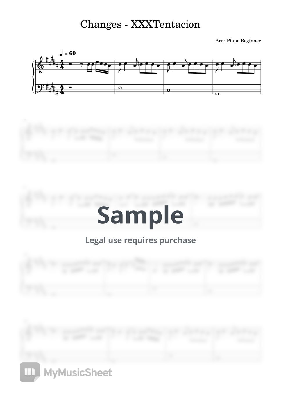 XXXTentacion - Changes Sheet Music by Piano Beginner