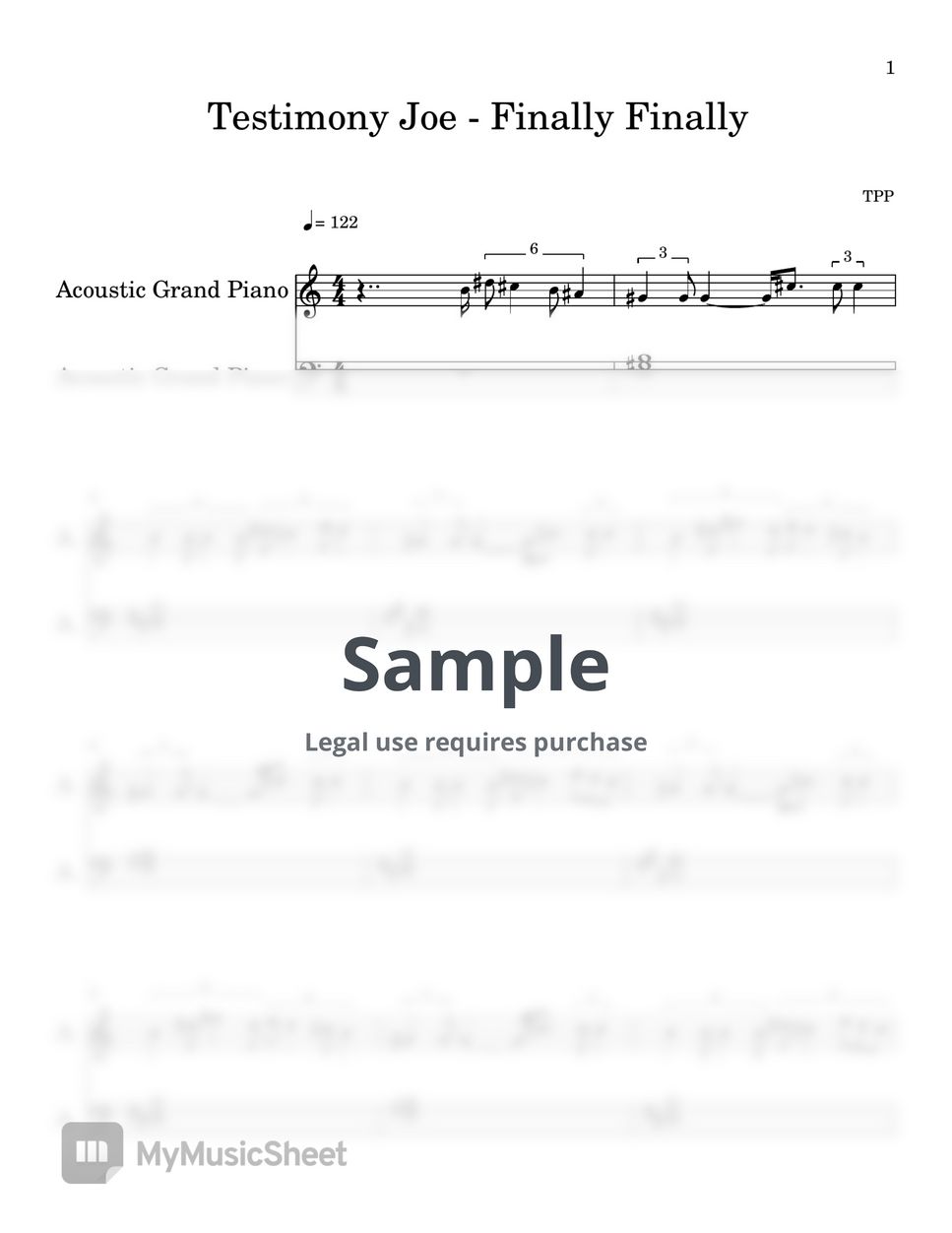 Testimony Joe - Finally Finally (PIANO SHEET) Sheet Music by TPP