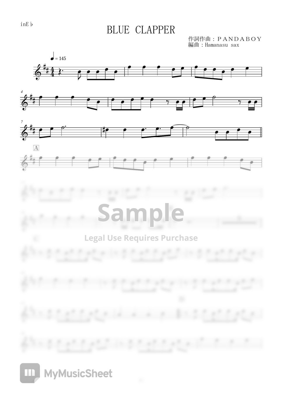 Hololive - BLUE CLAPPER (inE♭) แผ่น by Hamanasu sax