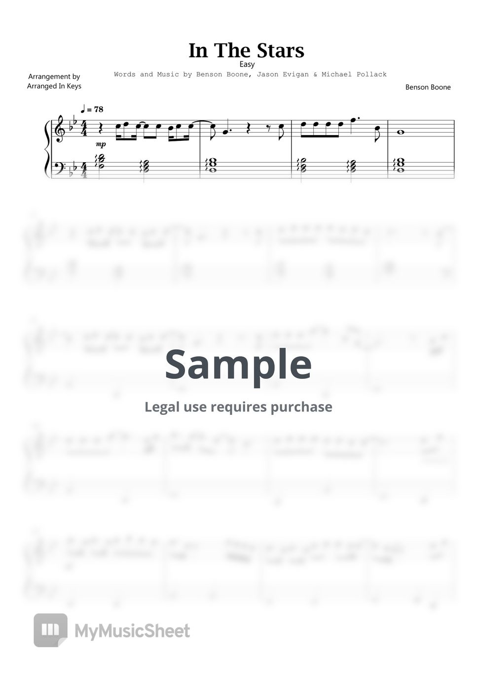 Benson Boone - In The Stars Sheet Music by Arranged In Keys