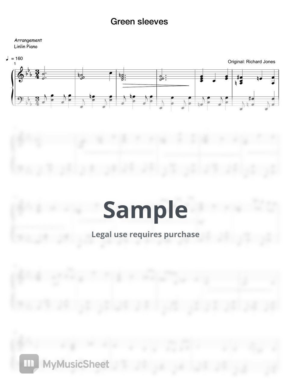 Richard Jones - Green Sleeves Sheets by Linlin Piano