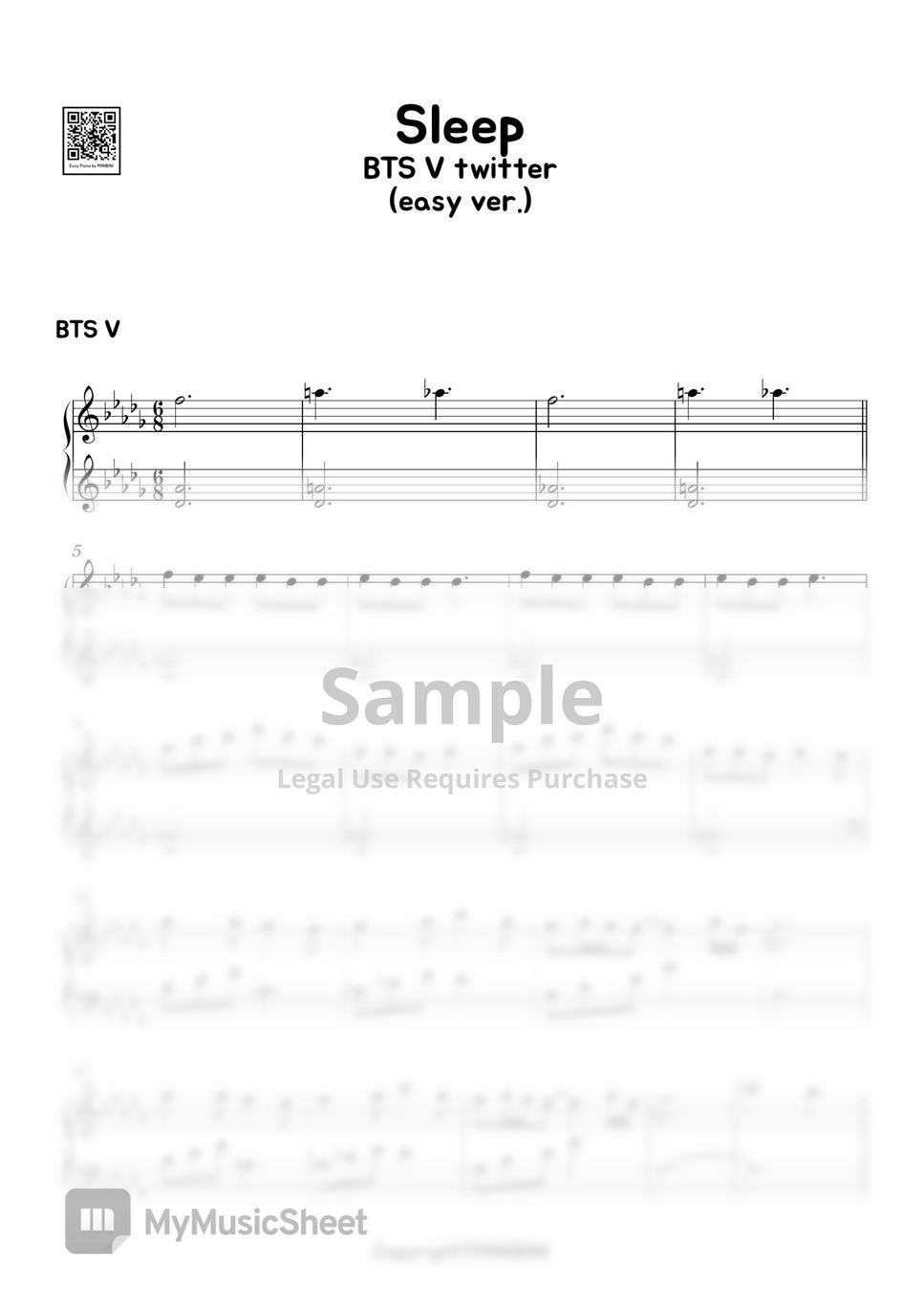 Bts V 방탄소년단 뷔 Sleep Easy Version Sheets By Minibini