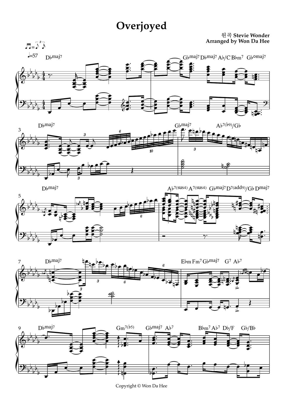 Stevie Wonder - Overjoyed (코드포함/재즈편곡) Sheets by 원다희Won Da Hee