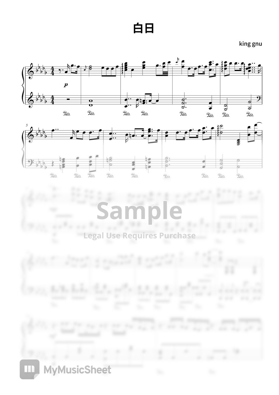 King Gnu - Hakujitsu (白日) Sheet Music by CANACAN family
