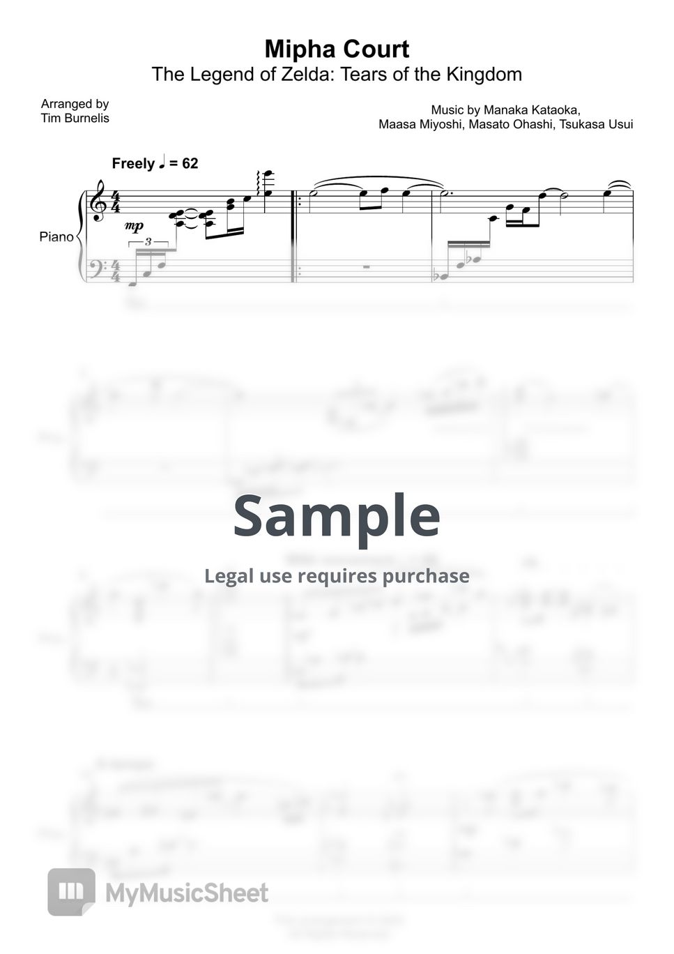 The Legend of Zelda: Tears of the Kingdom - Mipha Court 樂譜 by Tim Burnelis