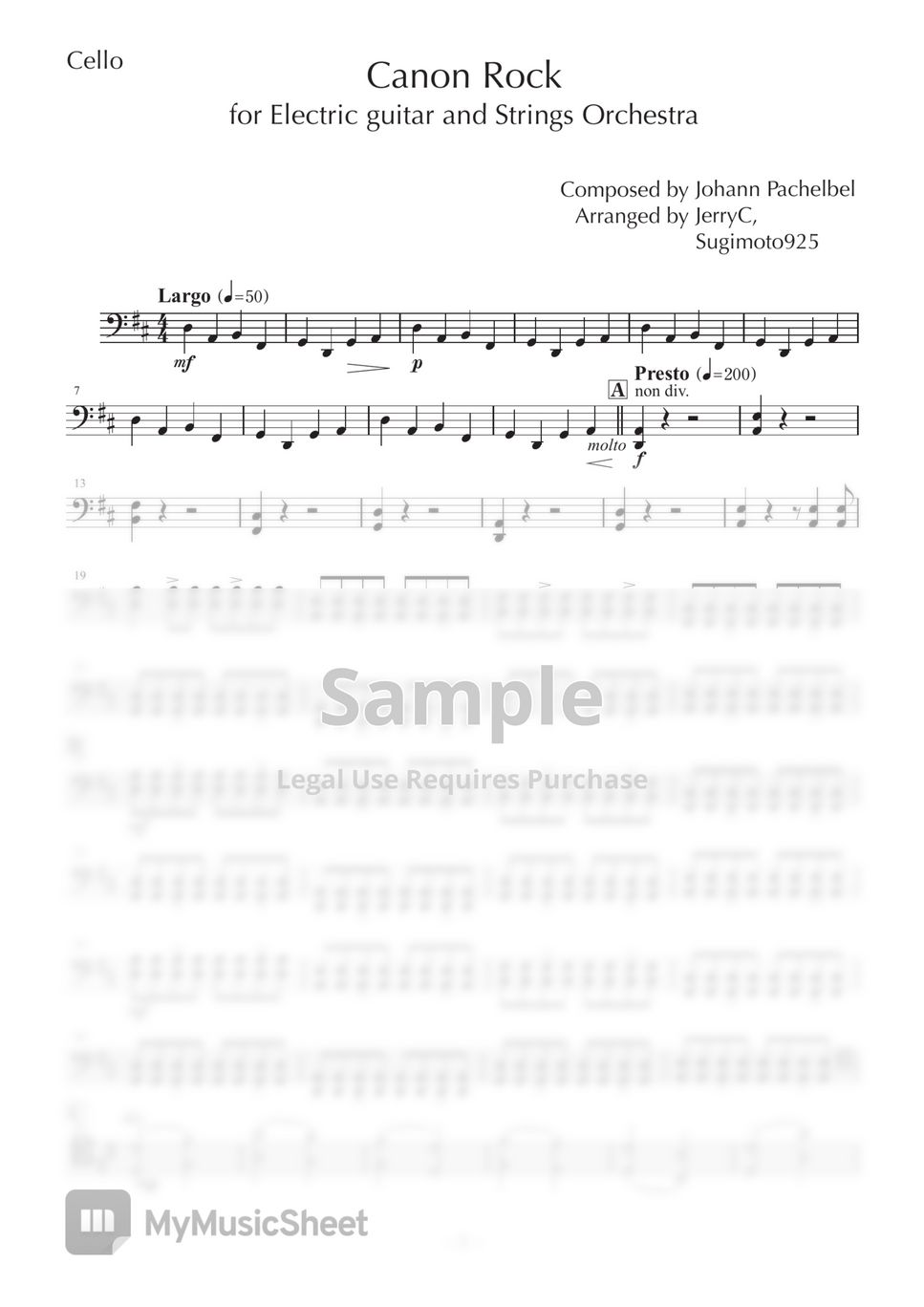 Johann Pachelbel , Jerry C - Canon Rock for E.Guitar and String Orchestra 악보 by Sugimoto925