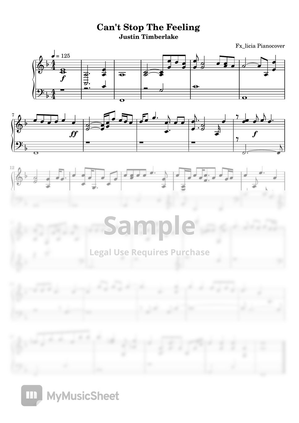 Justin Timberlake - Can't Stop The Feeling 악보 by Fx_licia Pianocover