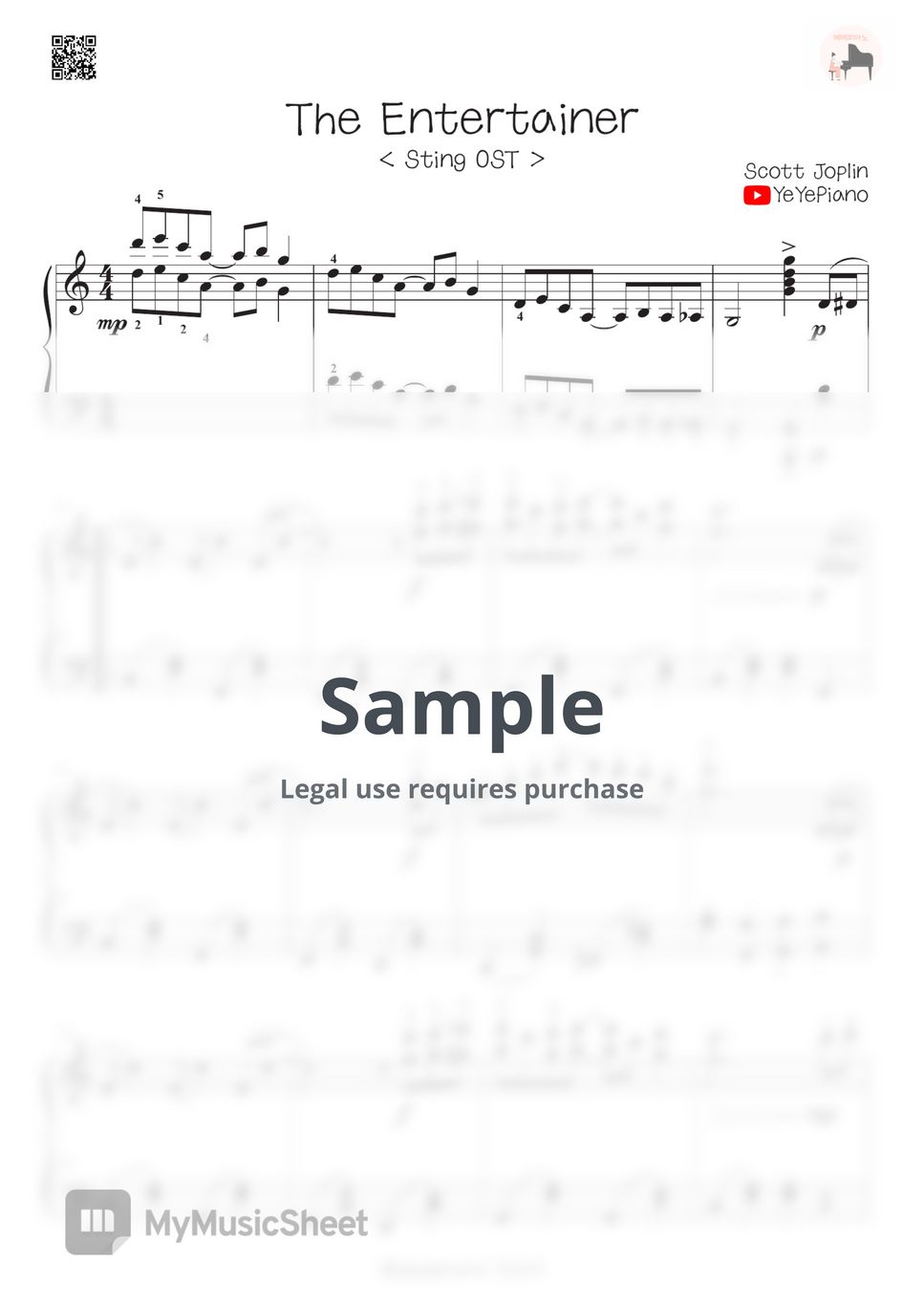 Scott Joplin - The Entertainer Sheets by YEYE PIANO