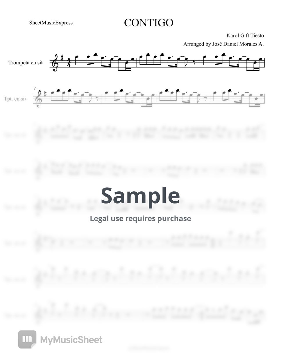 Karol G - Contigo by Karol G ft Tiesto Sheet Music Trumpet in Bb (Latin ...