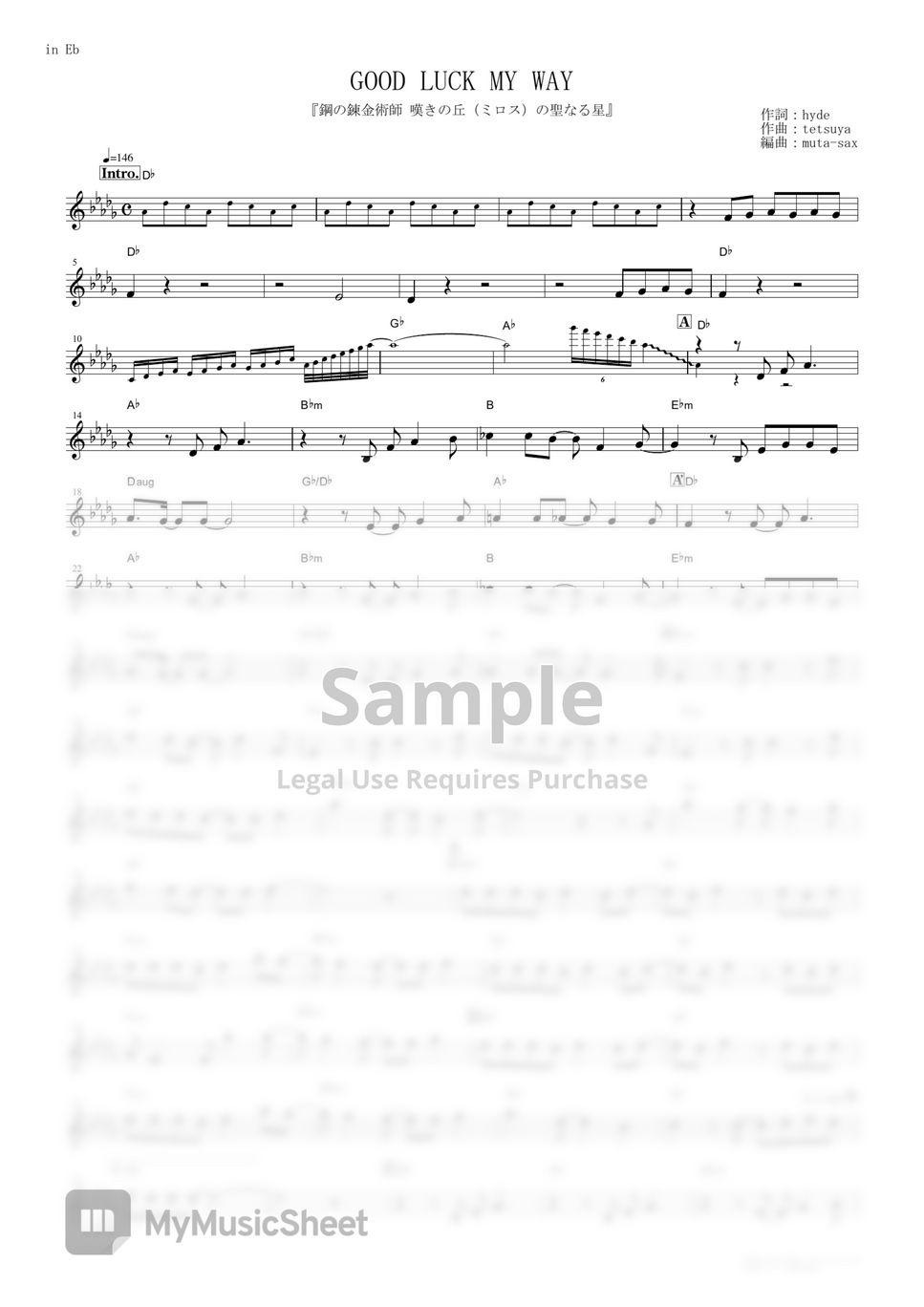 L'Arc~en~Ciel - GOOD LUCK MY WAY (Fullmetal Alchemist: The Sacred Star of Milos / in Eb) Sheets ...