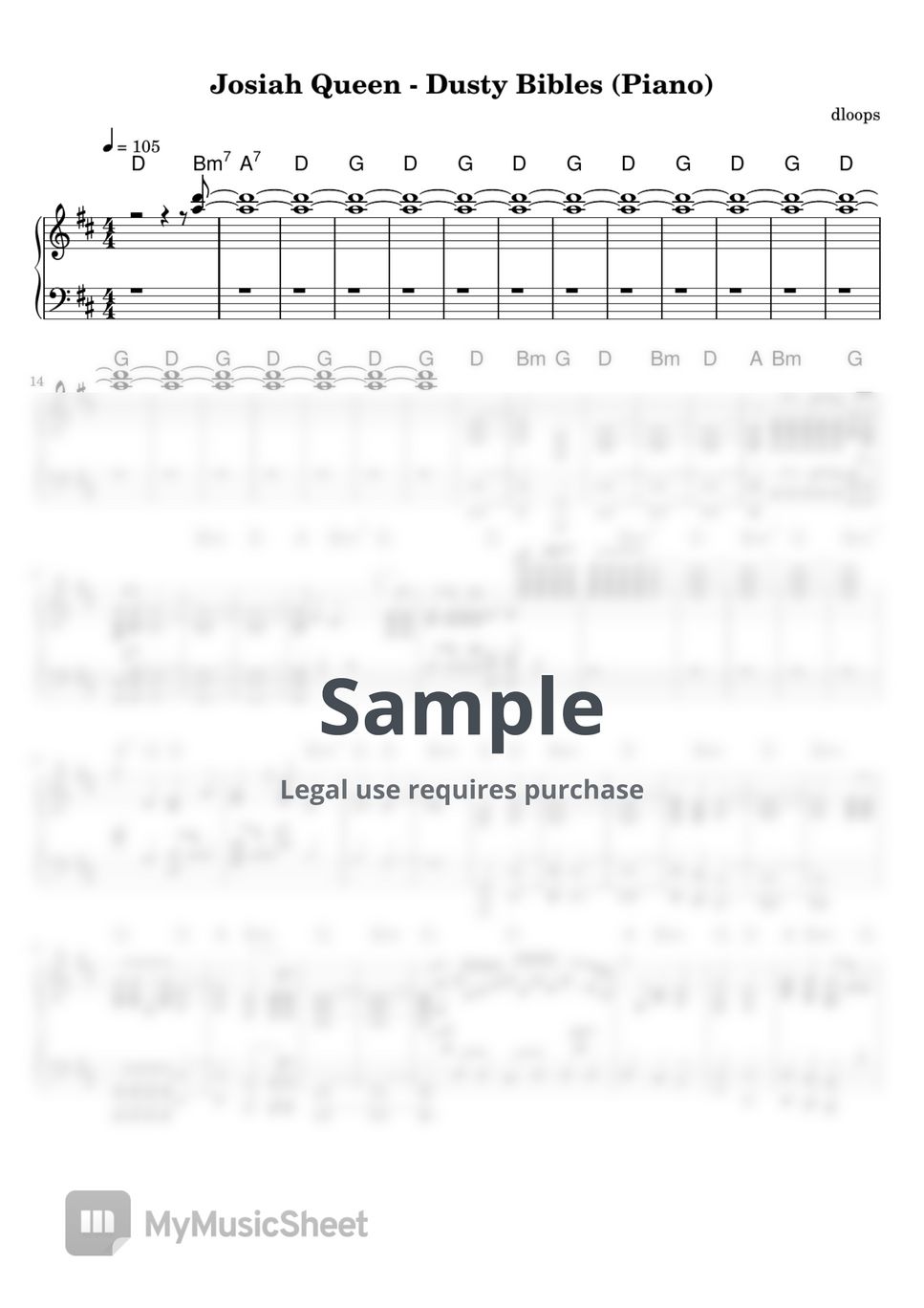 Josiah Queen - Dusty Bibles (PIANO SHEET) Sheet Music by dloops
