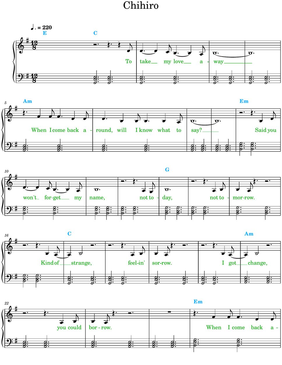 Billie Eilish - Chihiro (Easy version with lyrics and chords) Sheet Music by Rita B