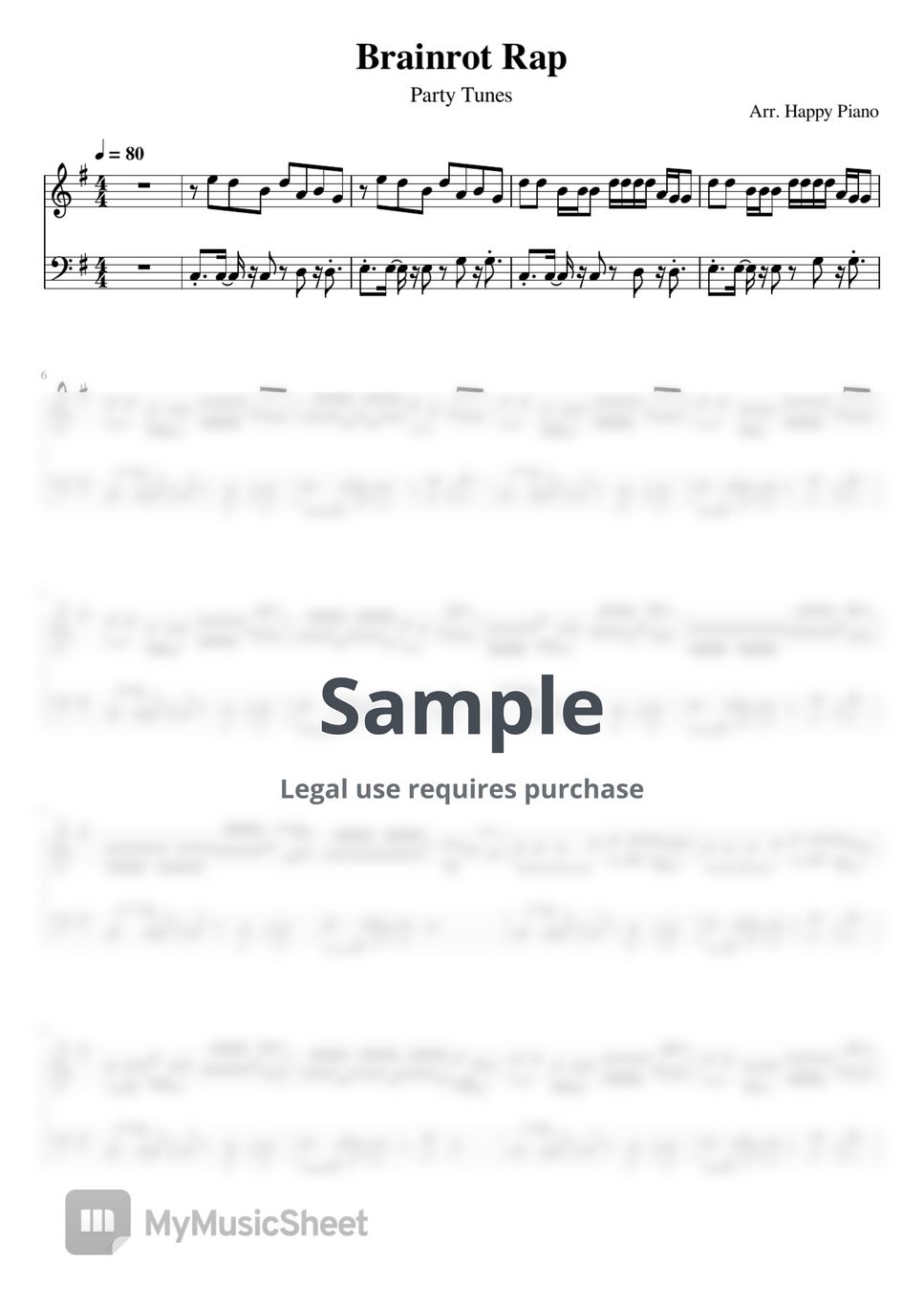 Party Tunes - Brainrot Rap Sheet Music by Happy Piano