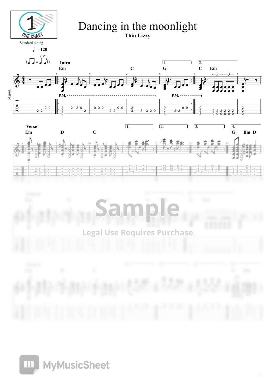 Thin Lizzy - Dancing in the moonlight (For acoustic or electric guitar ...