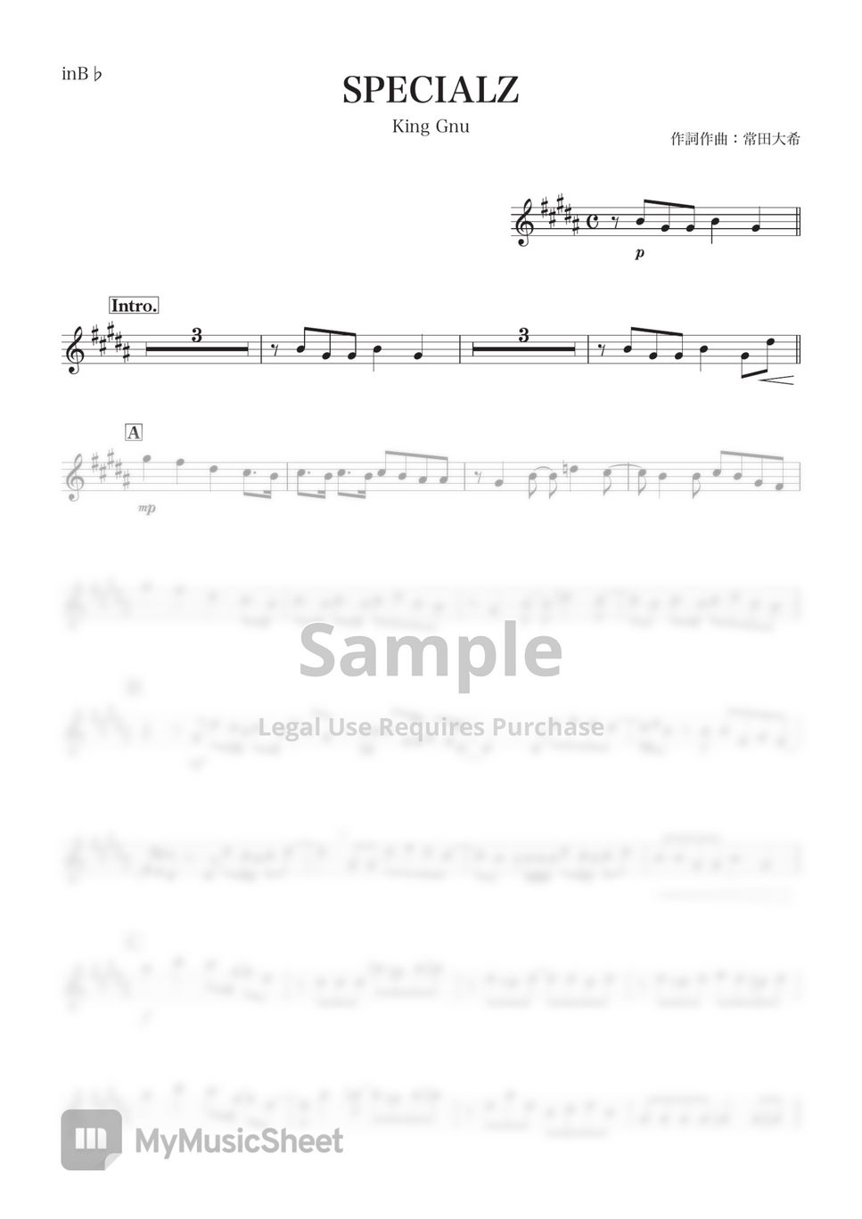 King Gnu - 【Jujutsu Kaisen】SPECIALZ (B♭) Sheets by kanamusic