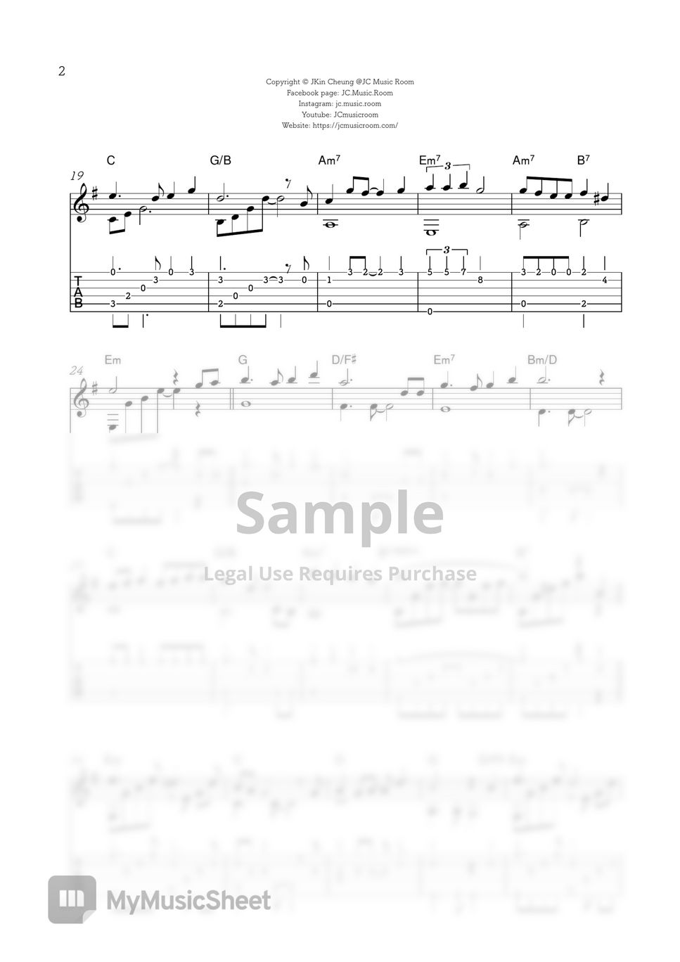 天空の城ラピュタ - 君をのせて (Guitar Fingerstyle) Partitur by JKin Cheung@JC.music.room