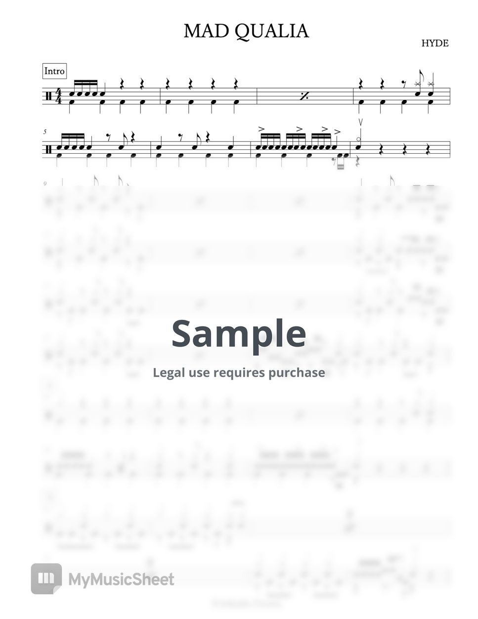 HYDE - MAD QUALIA Sheet Music by Arkadia Drums
