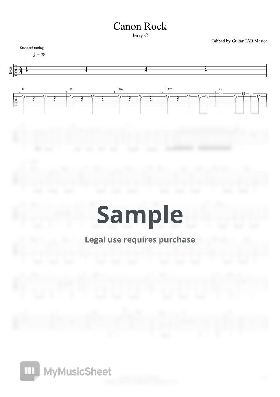 jarry C - Canon Rock (Full) (캐논락) 楽譜 by Guitar TAB Master