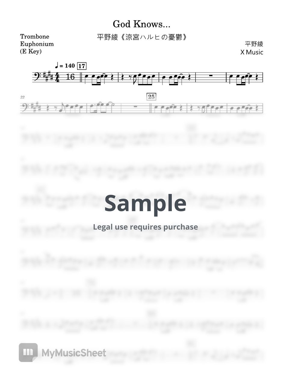 平野綾 - God Knows... (涼宮ハルヒの憂鬱/涼宮春日/Haruhi Suzumiya/E.C.Bb.F Key/附伴奏連結(With Karaoke Links)/含簡譜/長號 ...