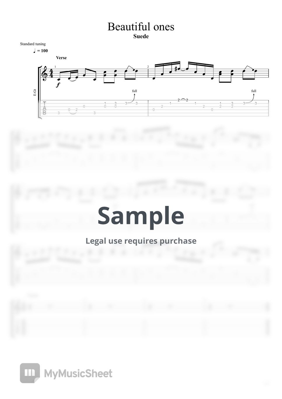 Suede - Beautiful Ones (Guitar Cover)) 악보 by DOUBLS