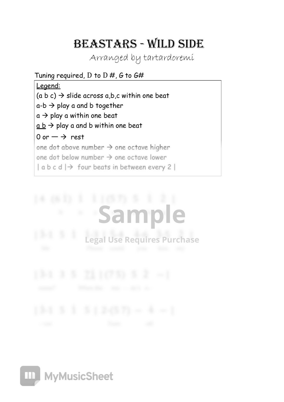 ALI - ビースターズ BEASTARS OP Wild Side 악보 by tartardoremi