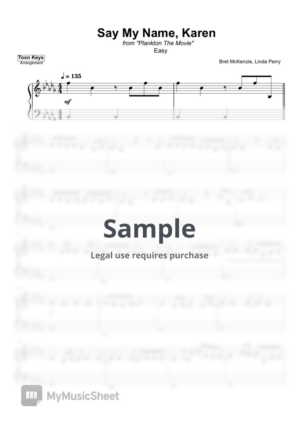 Plankton The Movie - Say My Name, Karen Sheet Music by Toon Keys