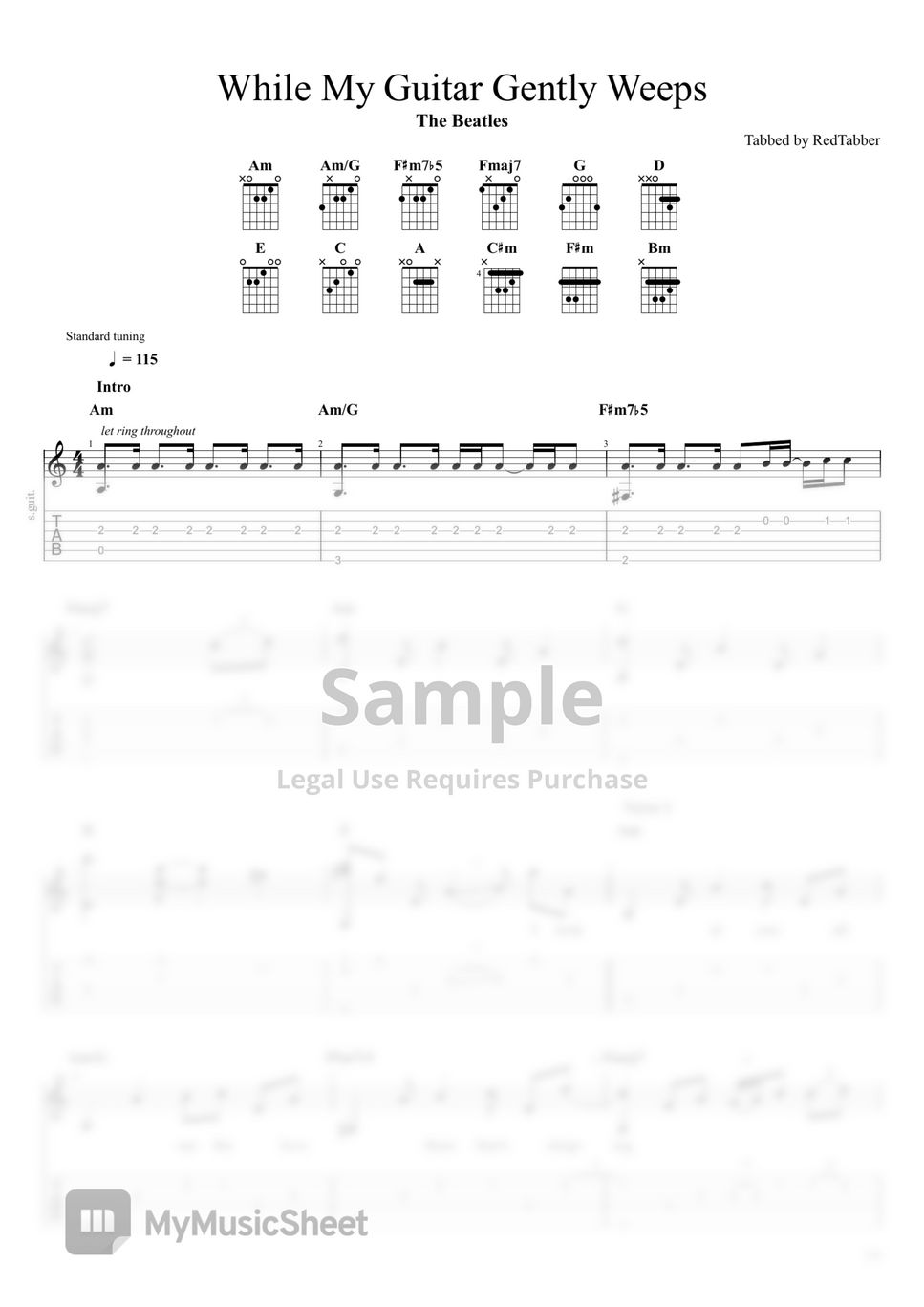 The Beatles - While My Guitar Gently Weeps (fingerstyle) Sheet Music by ...