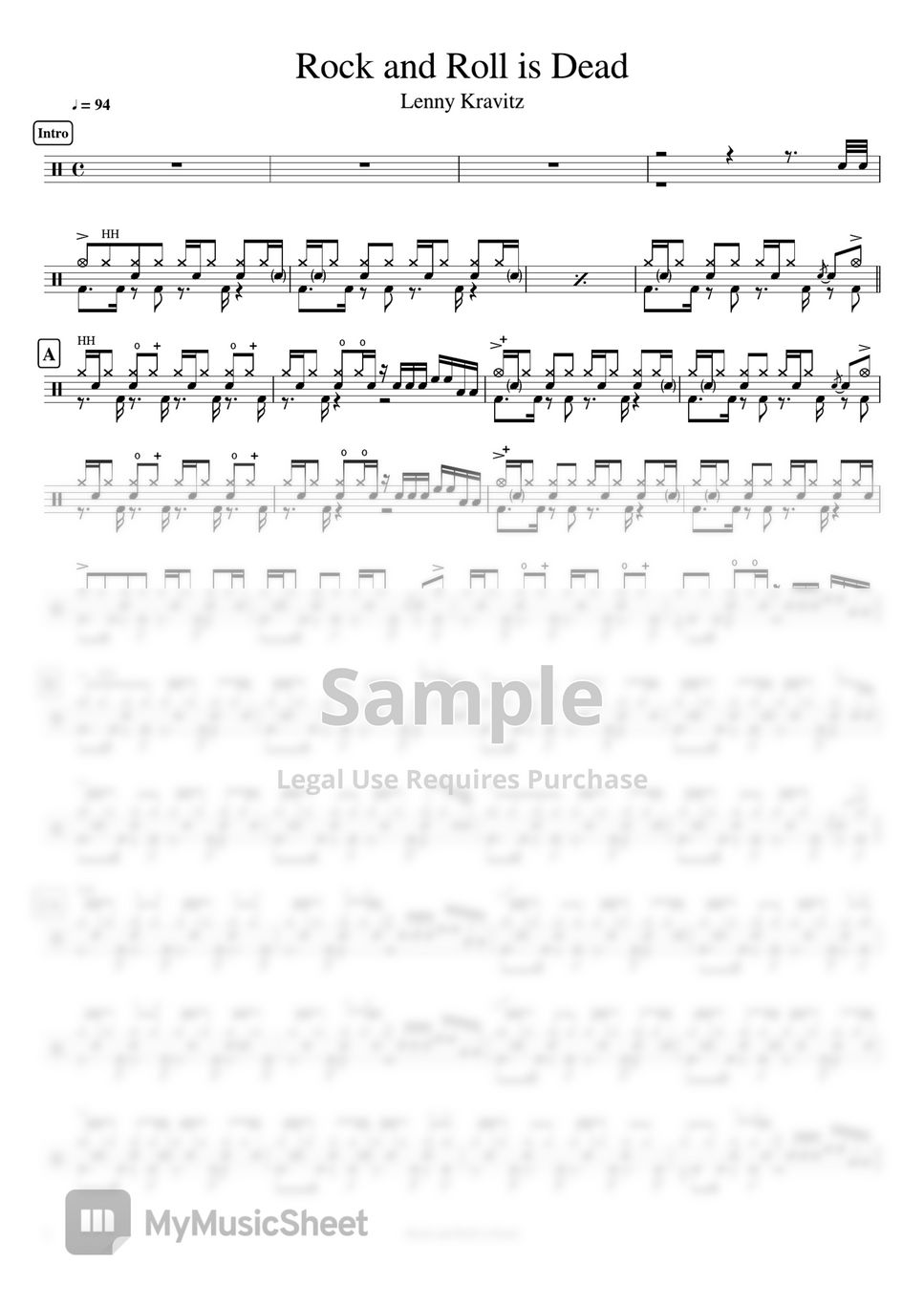 Lenny Kravitz - Rock and Roll is Dead 악보 by Cookai's J-pop Drum sheet ...