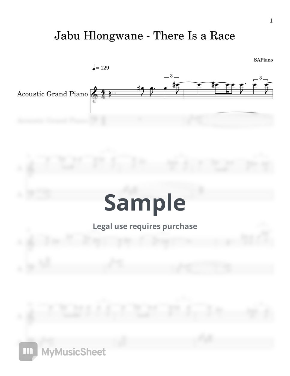 Jabu Hlongwane - There Is a Race (PIANO SHEET) 악보 by SAPiano