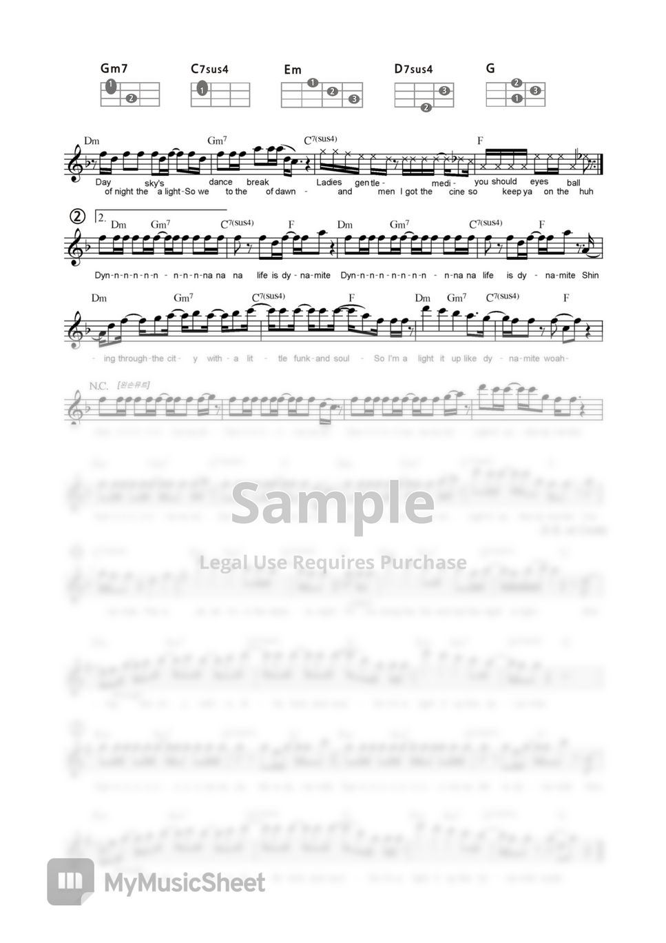 BTS - Dynamite (반주곡) Sheets by 싱글벙글 우쿨렐레