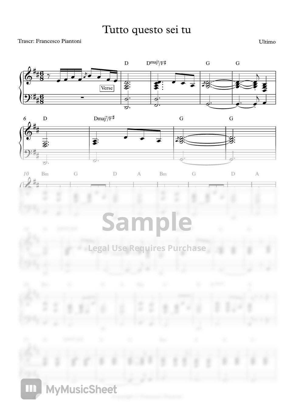 Ultimo - Tutto questo sei tu (spartito pianoforte) 曲谱 by Francesco Piantoni