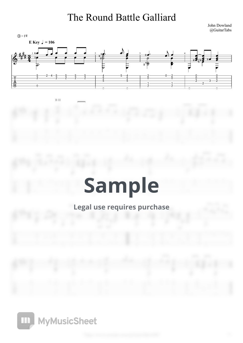 John Dowland - The Round Battle Galliard (오선+타브+운지(Staff+TAB+Fingering ...