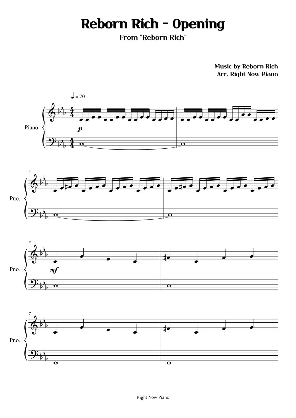 Opening - Reborn Rich Sheets by Right Now Piano