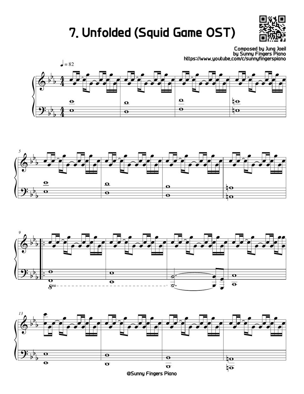 Squid game OST/BGM - episode.2 Ending theme 7. Unfolded (Series) 악보 by Sunny Fingers Piano