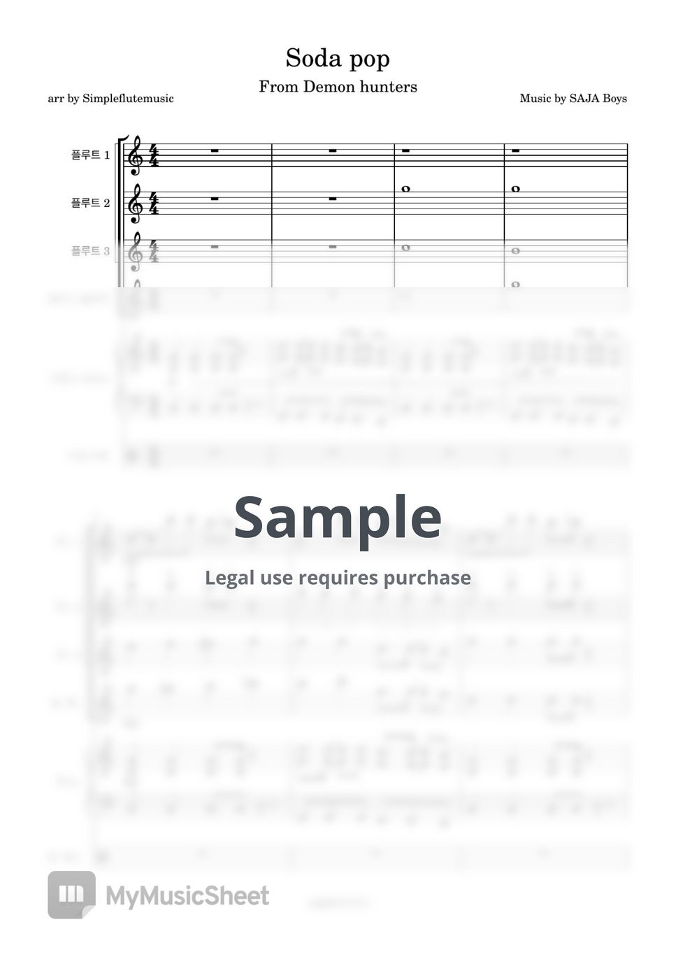 kpop demon hubters - Soda Pop (4 Flutes/Piano/Drum and MR) Sheet Music ...