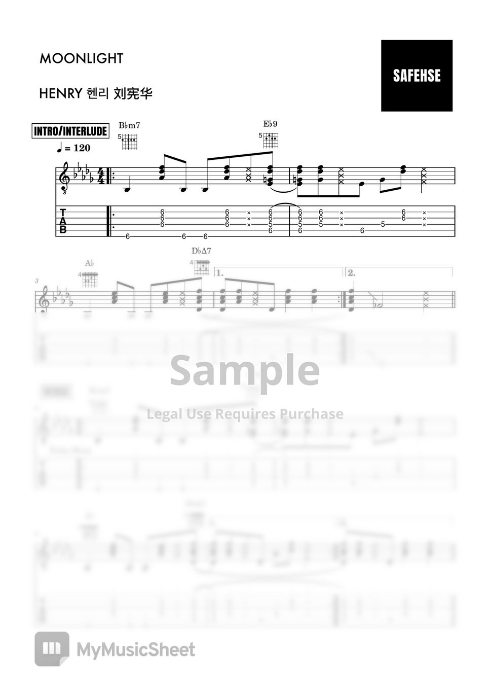 HENRY 헨리 - MOONLIGHT (Guitar Chords Only) Sheets by SAFEHSE