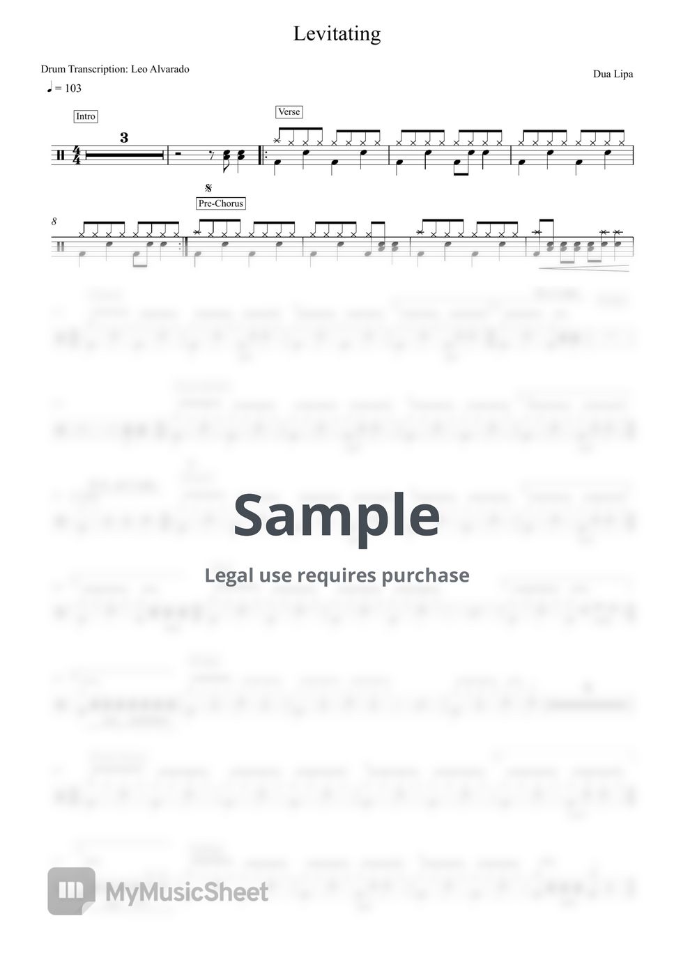 Dua Lipa - Levitating Sheets by Drum Transcription: Leo Alvarado