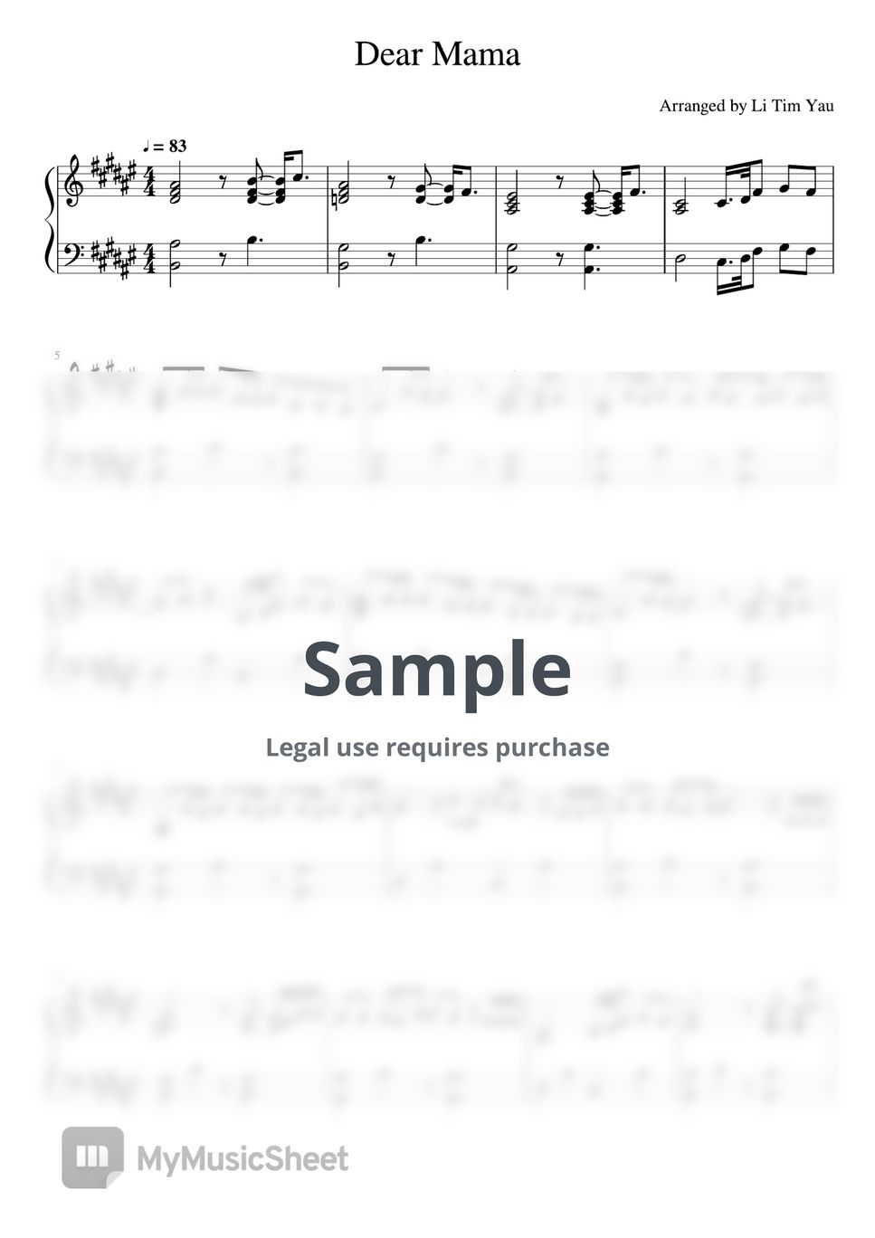 肥仔 Fatboy (ERROR) - Dear Mama (Piano Cover) Bản nhạc by Li Tim Yau