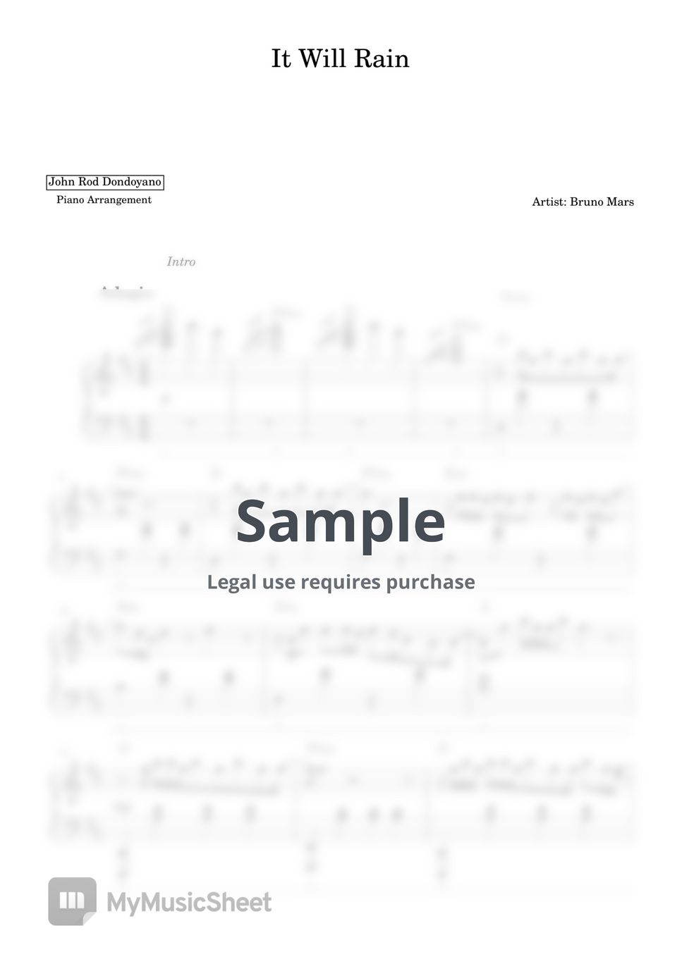 Bruno Mars It Will Rain Piano Sheet Sheets By John Rod Dondoyano