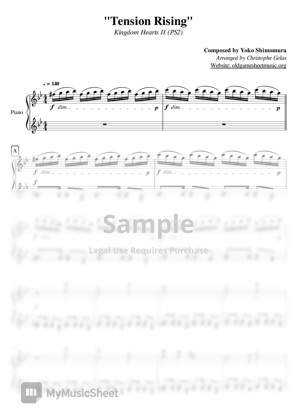 Kingdom Hearts II (PS2) - Tension Rising 악보 by Christophe Gelas