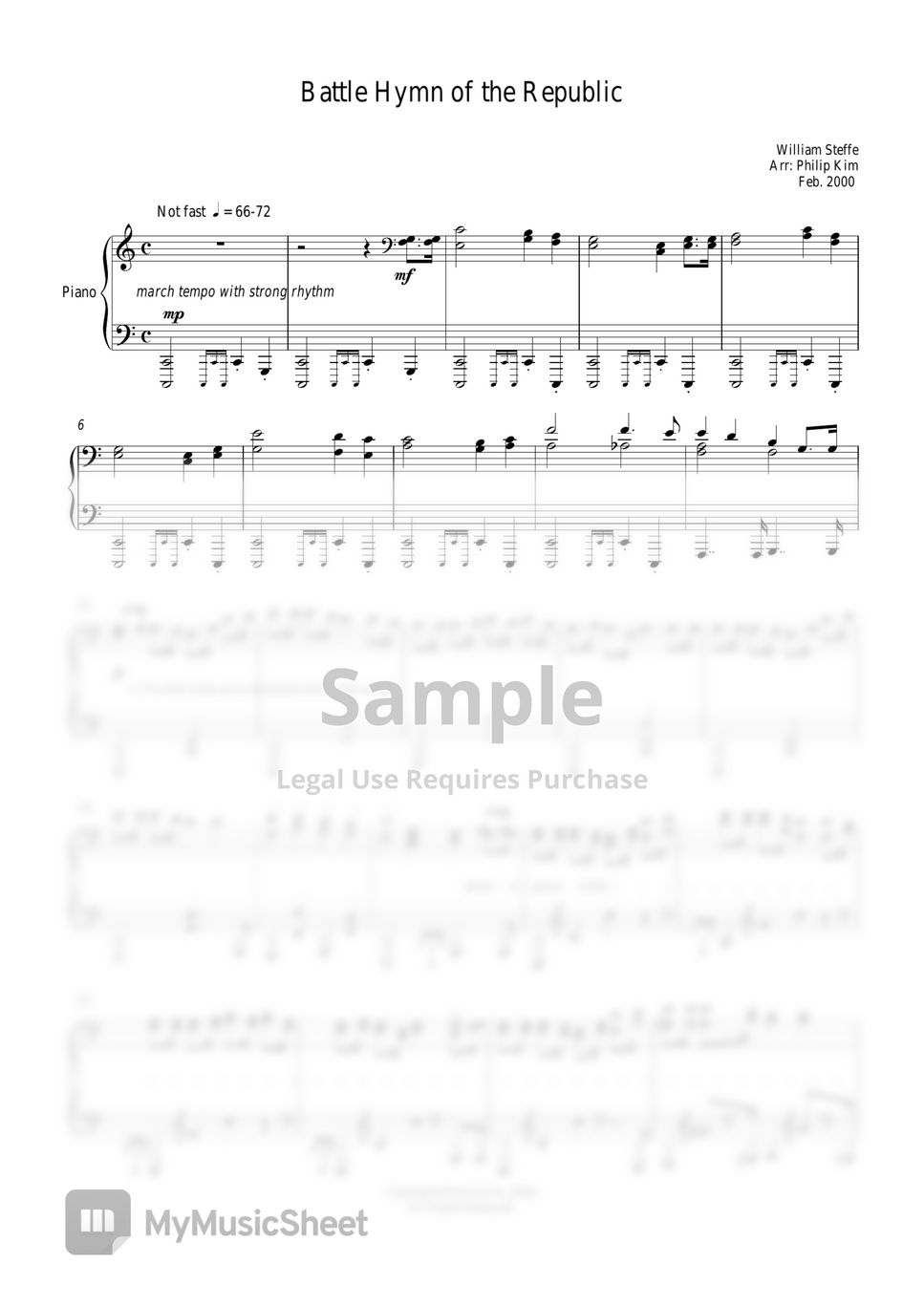 William Staffe - Battle Hymn of the Republic for Piano Solo Sheet Music ...